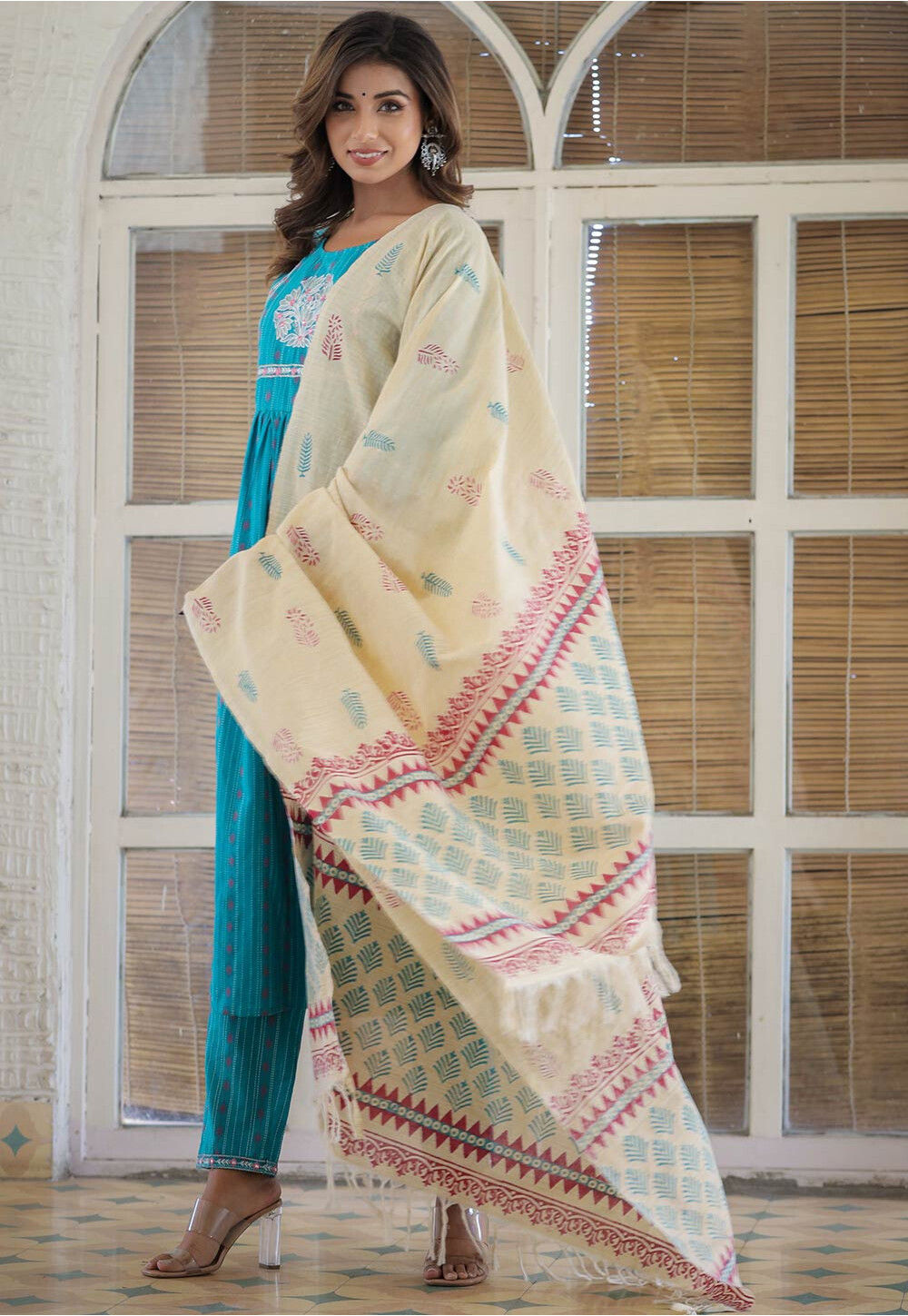 Buy Woven Pure Cotton Pakistani Suit in Turquoise Online : KMK535 ...