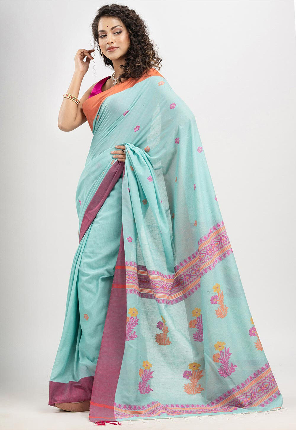 Buy Woven Pure Cotton Saree in Light Blue Online : SBEA2111 - Utsav Fashion