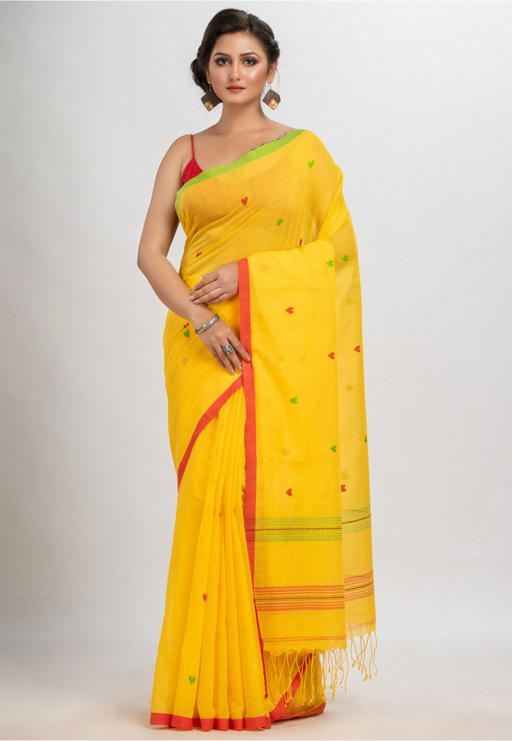 Buy Woven Pure Cotton Saree in Yellow Online : SBEA2005 - Utsav Fashion