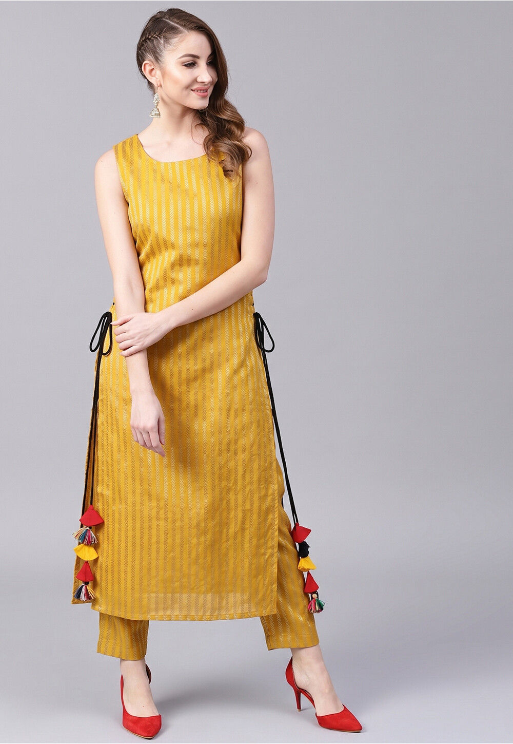 Buy Woven Pure Cotton Straight Kurta in Mustard Online : TWR235 - Utsav ...