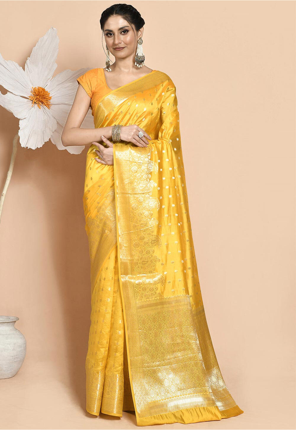 Buy Woven Pure Dupion Silk Saree in Yellow Online : SHL253 - Utsav Fashion