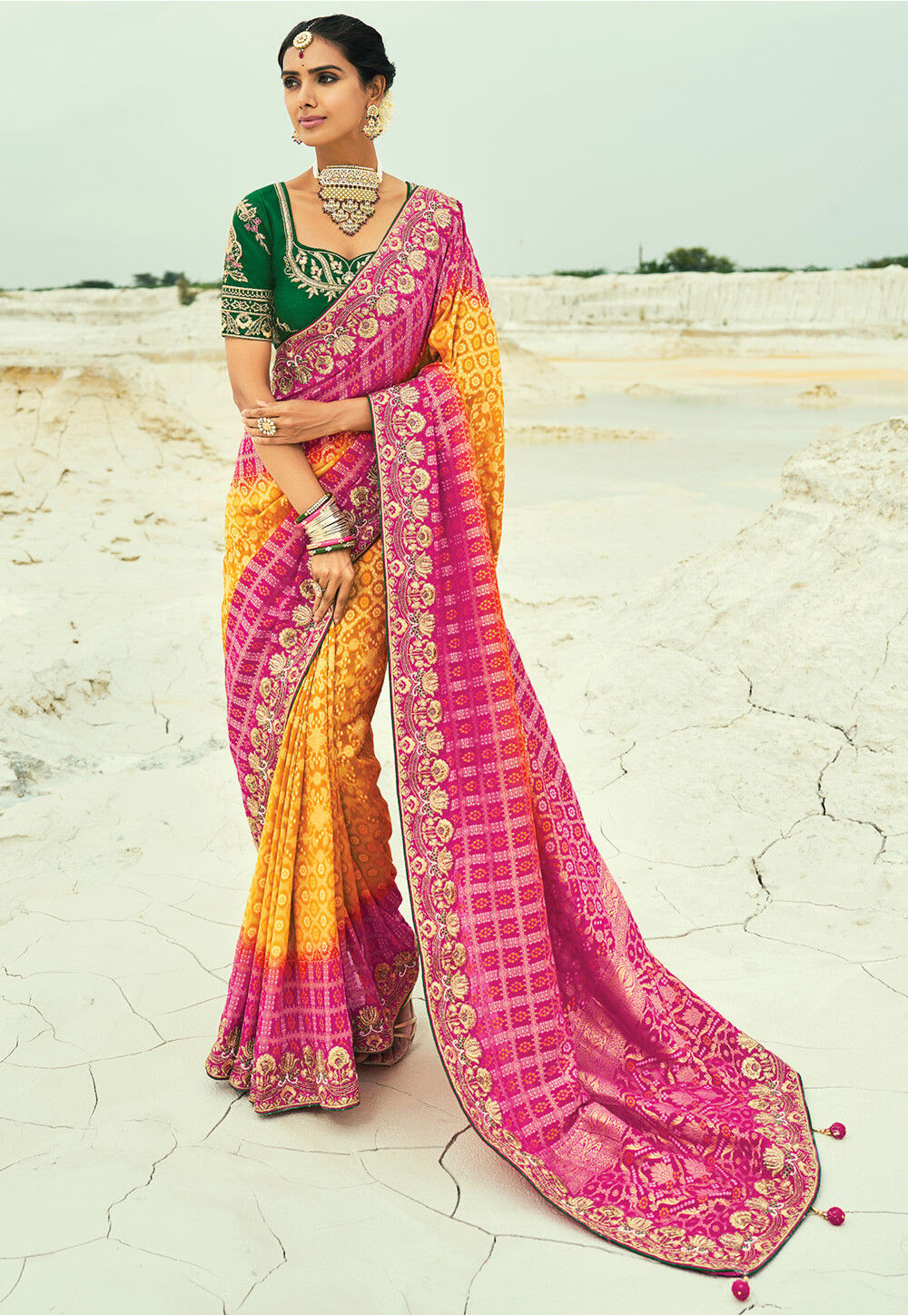Buy Woven Pure Georgette Jacquard Saree in Yellow Online : SFF3842 ...