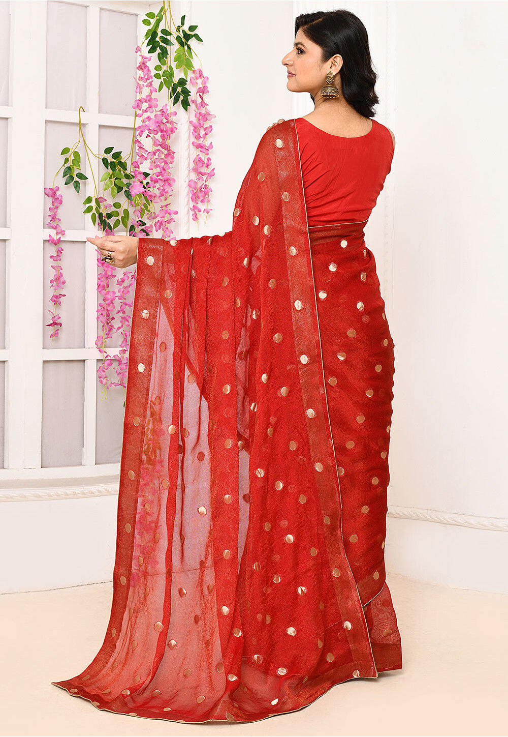 Buy Woven Pure Tissue Saree in Red Online : SAJA242 - Utsav Fashion