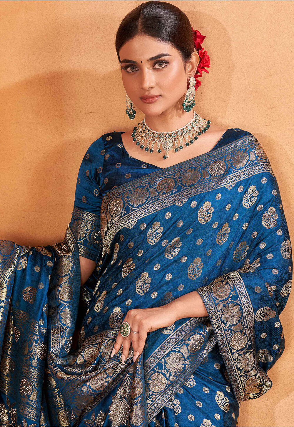 Buy Woven Satin Silk Saree in Blue Online : SKGA2708 - Utsav Fashion