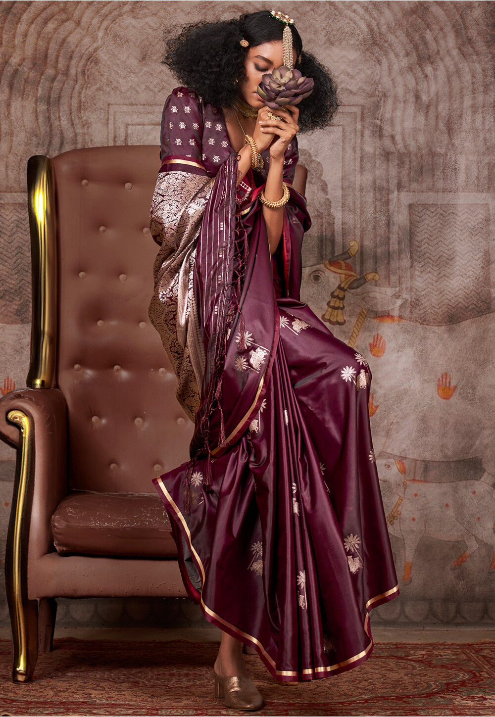 Buy Woven Satin Silk Saree in Maroon Online : SQN1031 - Utsav Fashion