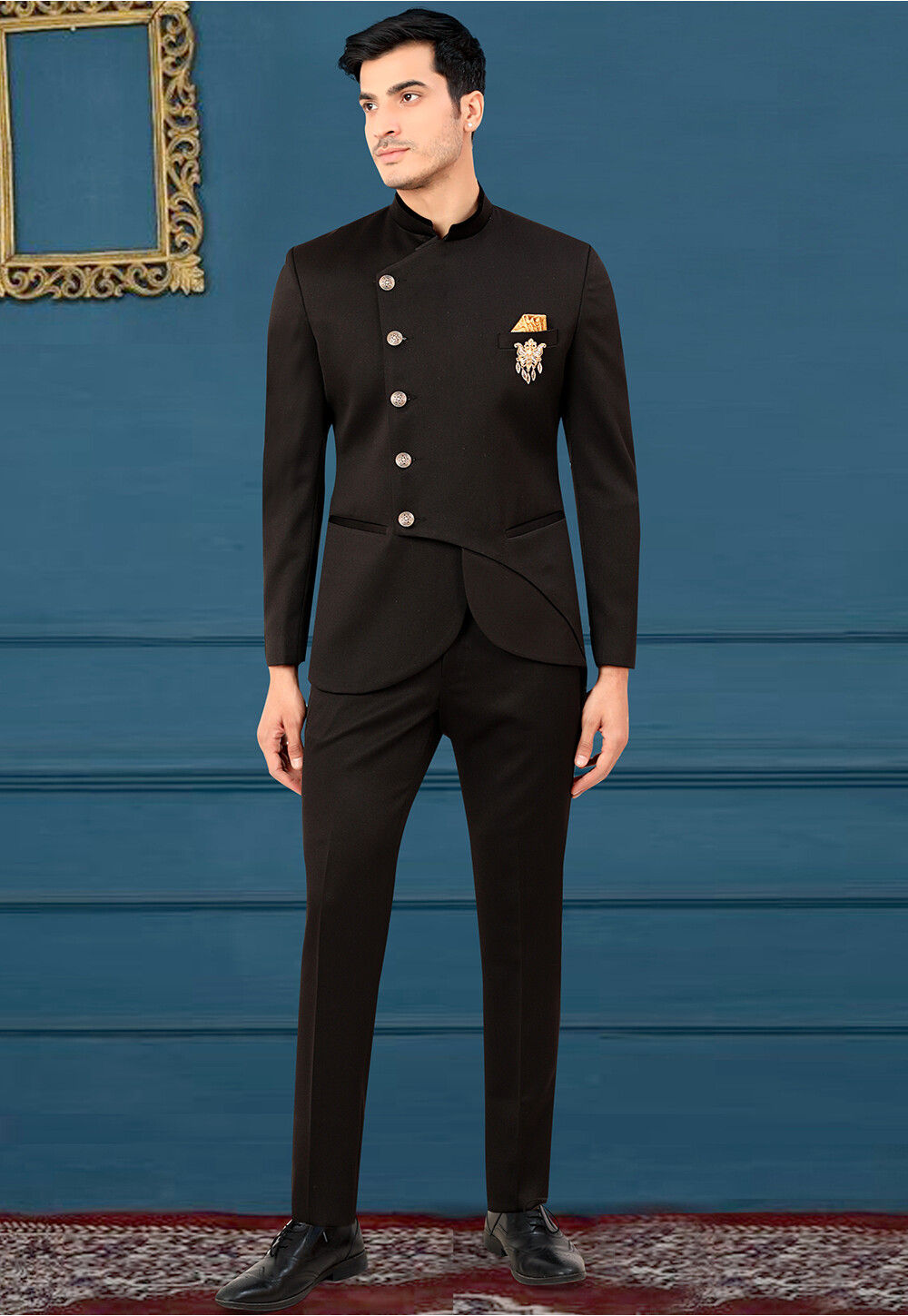 Buy Woven Terry Rayon Jodhpuri Jacket in Black Online : MHG2174 - Utsav ...
