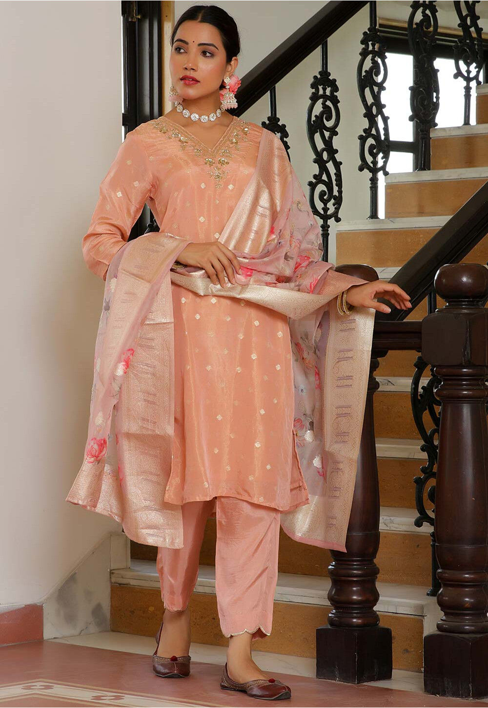 Buy Woven Tissue Brocade Pakistani Suit in Peach Online : KJN4634 ...