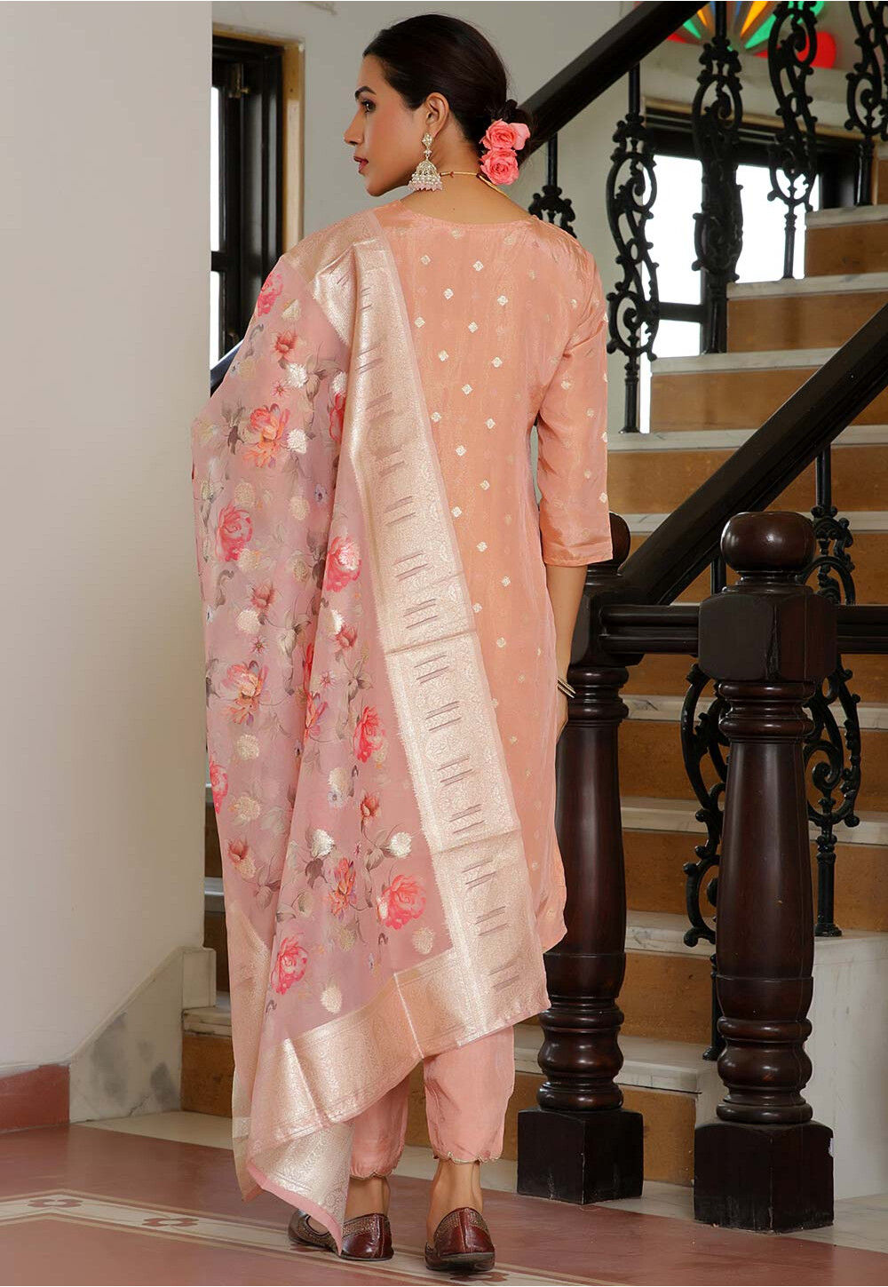 Buy Woven Tissue Brocade Pakistani Suit in Peach Online : KJN4634 ...