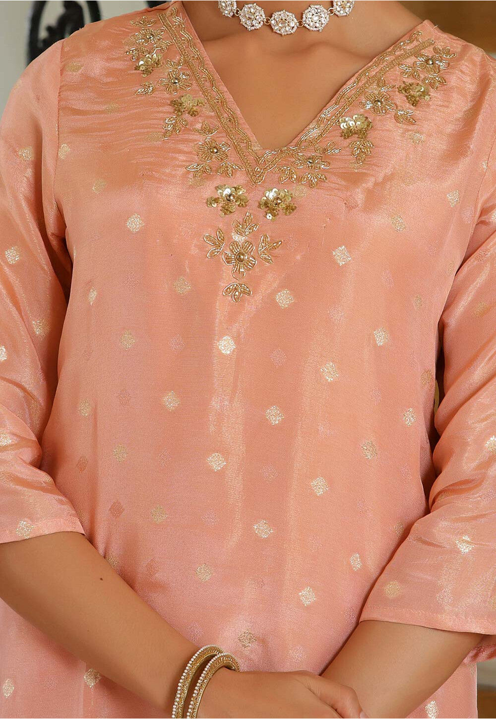 Buy Woven Tissue Brocade Pakistani Suit in Peach Online : KJN4634 ...
