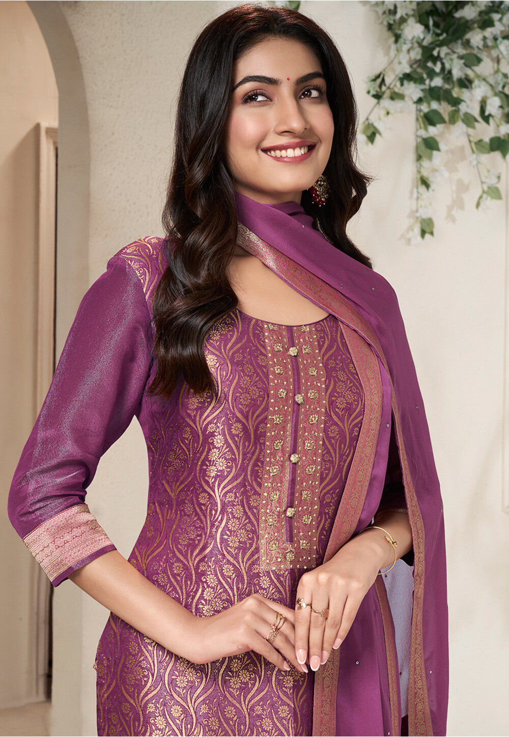 Buy Woven Tissue Jacquard Pakistani Suit in Purple Online : KKE228 ...