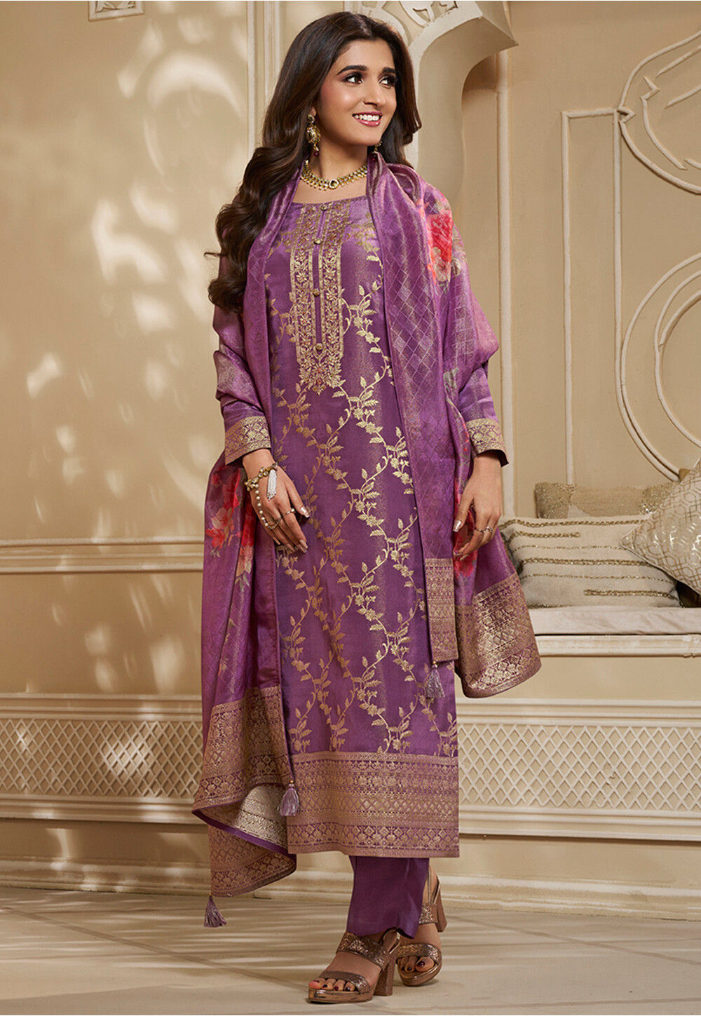 Buy Woven Tissue Pakistani Suit in Purple Online : KKE140 - Utsav Fashion
