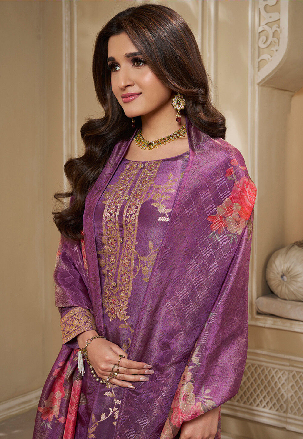 Buy Woven Tissue Pakistani Suit in Purple Online : KKE140 - Utsav Fashion