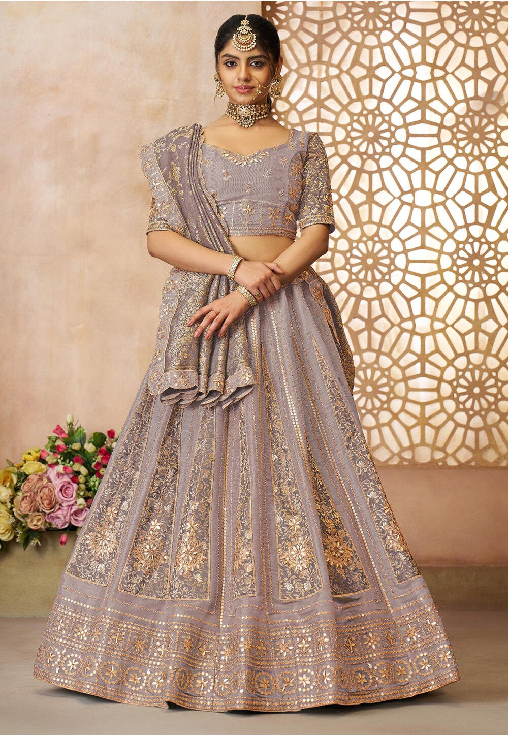 Buy Woven Tissue Silk Lehenga in Dusty Purple Online : LRW89 - Utsav ...