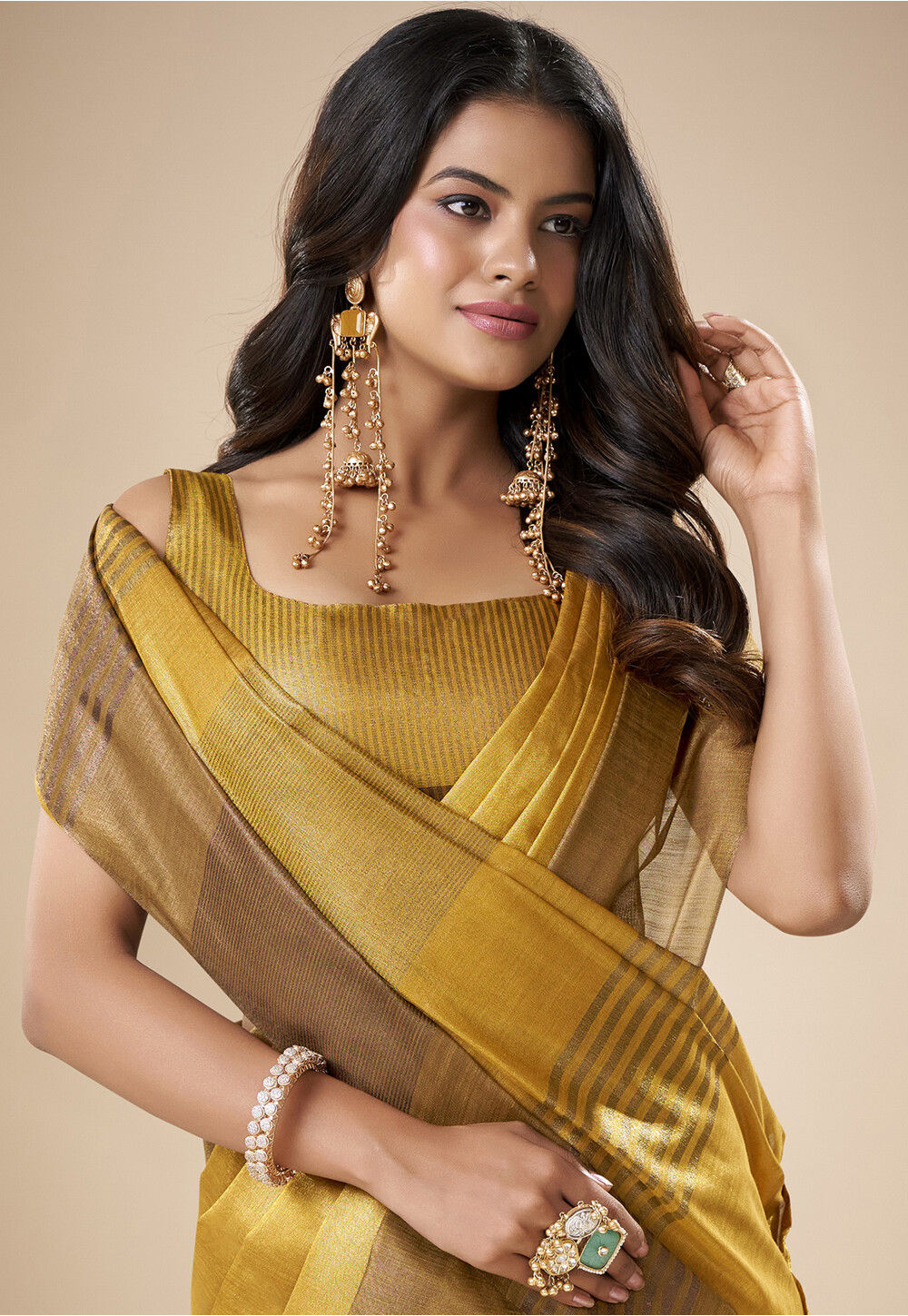 Buy Woven Tissue Silk Saree in Dual Tone Mustard Online : SSEA8955 ...