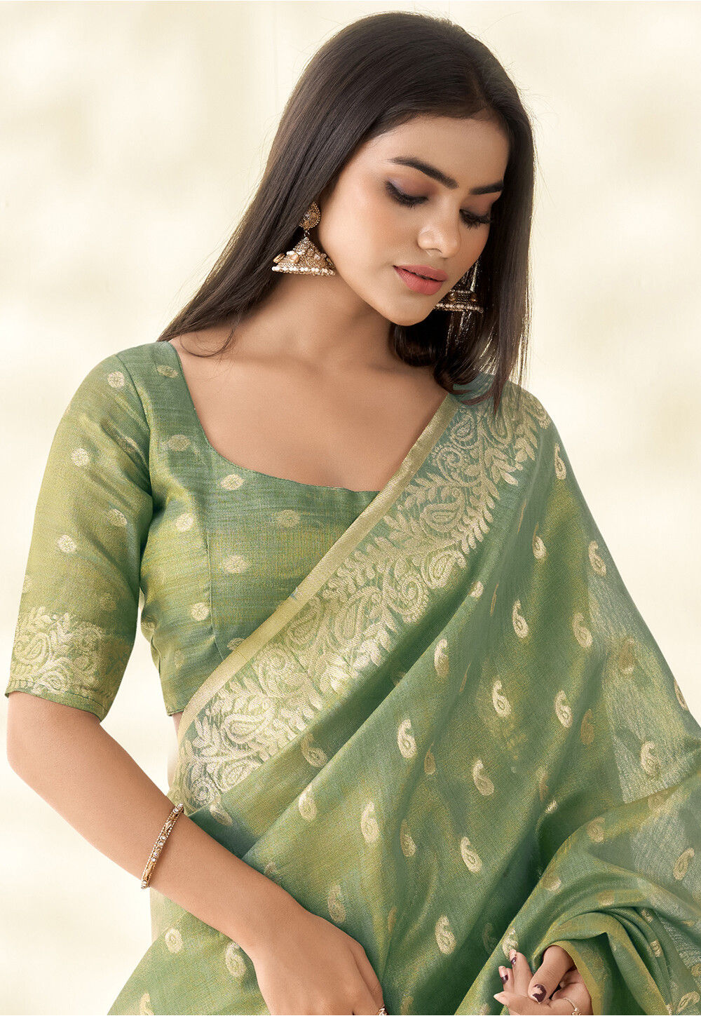 Buy Woven Tissue Silk Saree in Green Online : SSEA10763 - Utsav Fashion