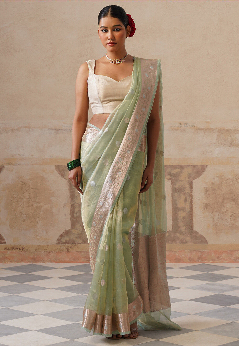 Buy Woven Tissue Silk Saree in Light Green Online : SAP413 - Utsav Fashion