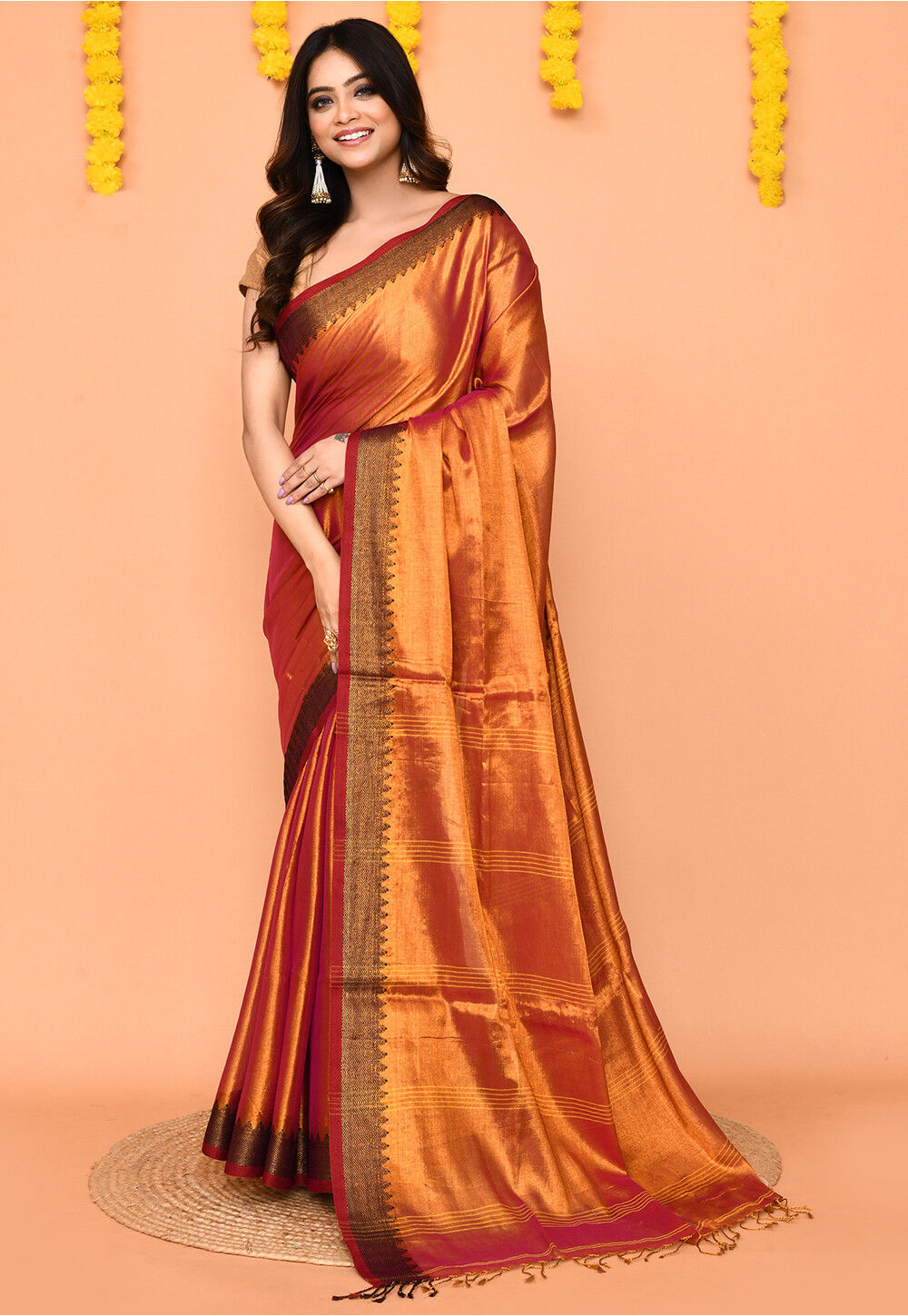Buy Woven Tissue Silk Saree in Rust Online : SBE829 - Utsav Fashion
