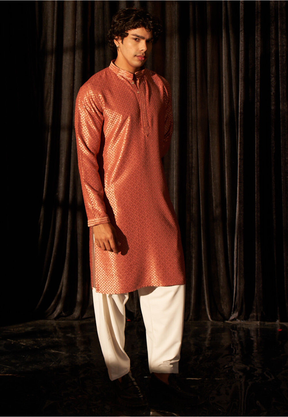 Buy Woven Viscose Silk Kurta Set in Rust Online : MAT817 - Utsav Fashion