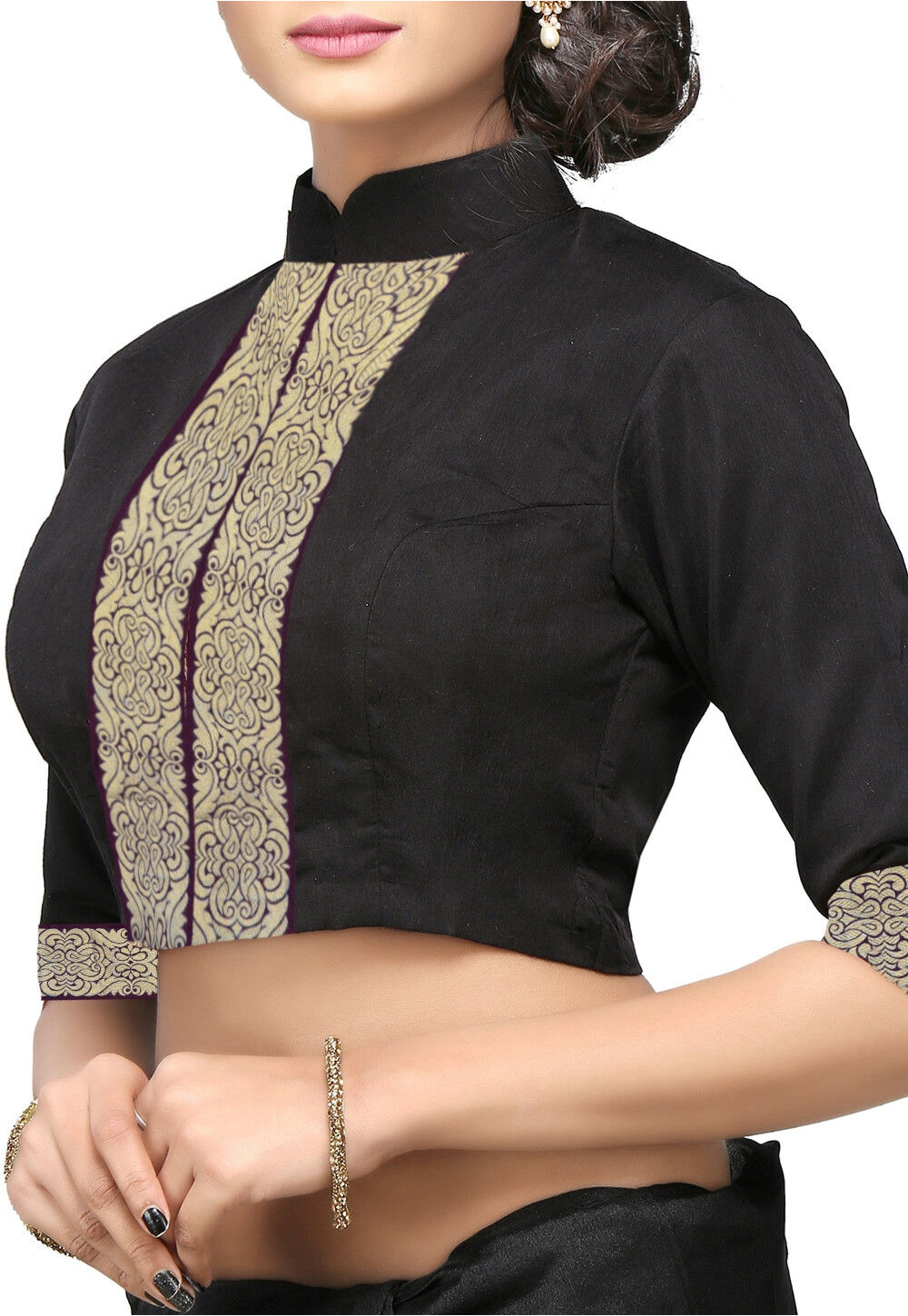 Buy Zari Woven Chanderi Blouse in Black Online : UAM10 - Utsav Fashion