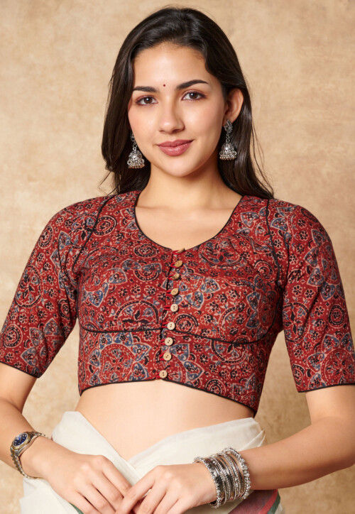 red pattern blouse