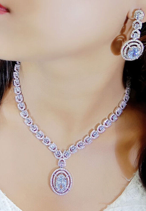 Buy American Diamond Studded Necklace Set Online : JQT171 - Utsav Fashion