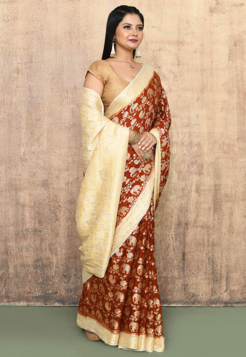 Buy Banarasi Pure Silk Saree in Rust Online : SNEA3319 - Utsav Fashion