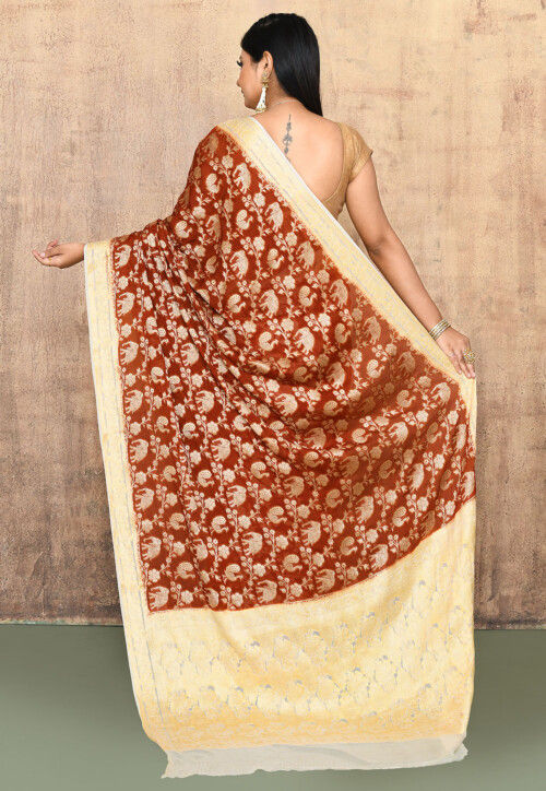 Buy Banarasi Pure Silk Saree in Rust Online : SNEA3319 - Utsav Fashion