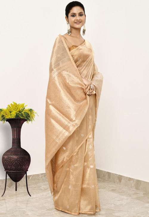 Buy Banarasi Pure Tissue Silk Handloom Saree in Golden Online : SGWA140 ...