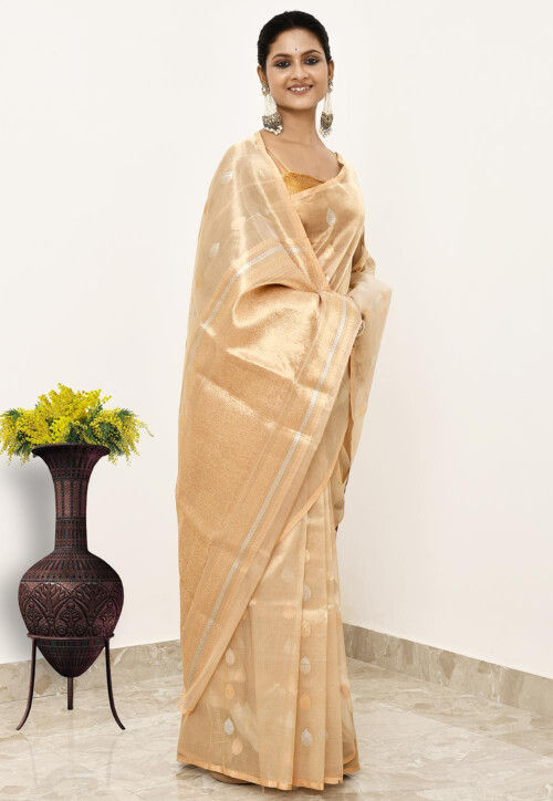 Buy Banarasi Pure Tissue Silk Handloom Saree in Golden Online : SGWA141 ...