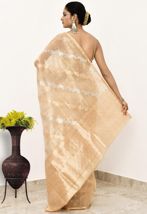 Buy Banarasi Pure Tissue Silk Handloom Saree in Golden Online : SGWA143 ...