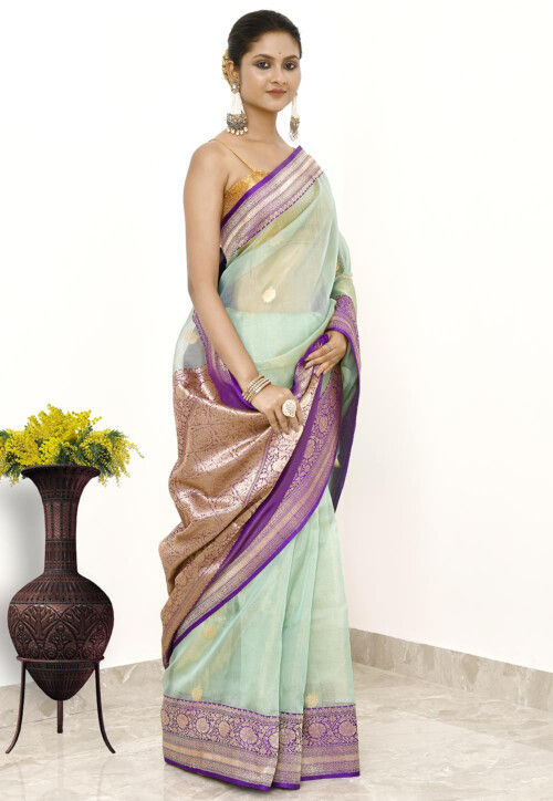 Buy Banarasi Pure Tissue Silk Handloom Saree in Pastel Blue Online ...