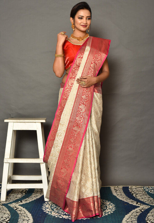 Buy Banarasi Saree in Cream Online : SWZ1152 - Utsav Fashion