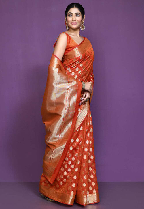 Buy Banarasi Saree in Rust Online : SUF10718 - Utsav Fashion