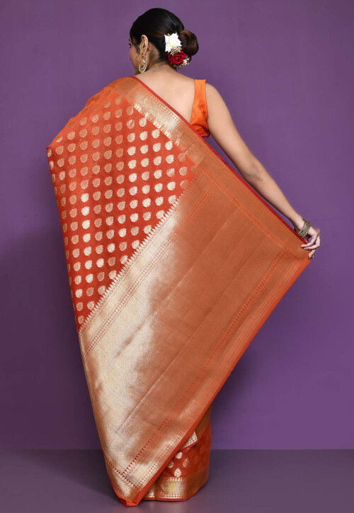 Buy Banarasi Saree in Rust Online : SUF10718 - Utsav Fashion