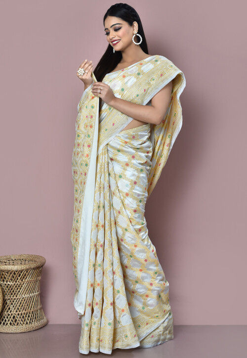 Buy Banarasi Silk Saree in Off White Online : SNEA2588 - Utsav Fashion