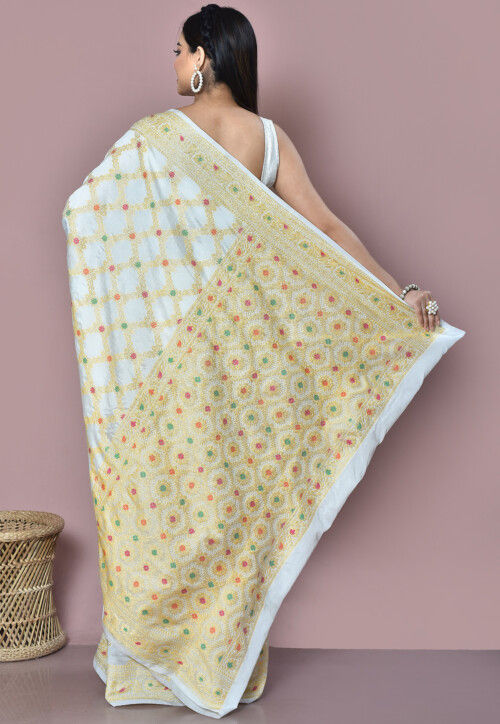 Banarasi Silk Saree in Off White : SNEA2588