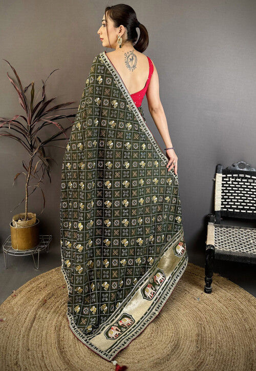 Buy Bandhej Printed Art Silk Saree in Olive Green Online : SEJ2428 ...