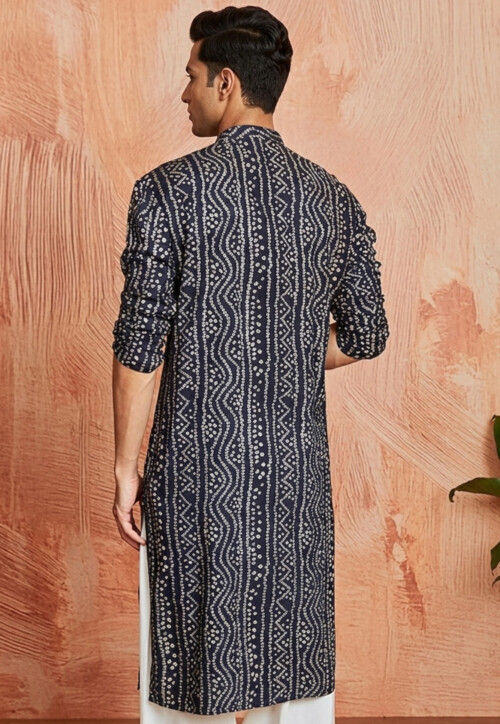 Buy Bandhej Printed Cotton Silk Kurta in Navy Blue Online : MNR378 ...