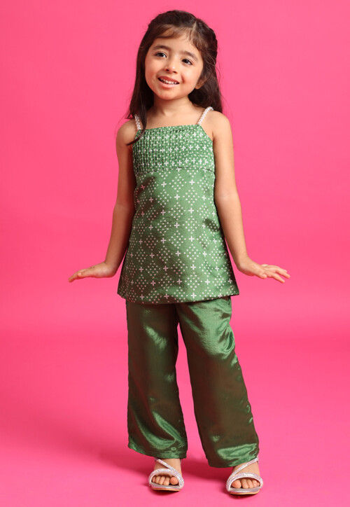 Buy Bandhej Printed Polyester Kurti Set in Green Online : UKU1808 ...