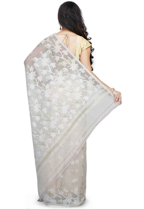 Buy Bengal Handloom Cotton Silk Saree in White Online : SXW155 - Utsav ...