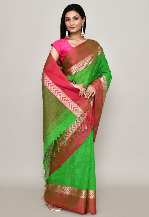 Buy Bengal Handloom Pure Cotton Tant Saree in Light Green Online ...