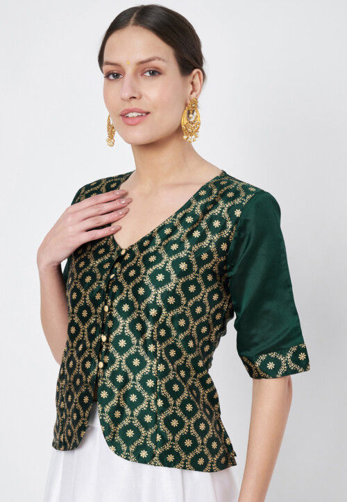 Buy Block Printed Art Silk Blouse in Dark Green Online : UVP258 - Utsav ...