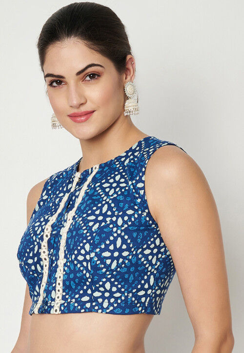 Buy Block Printed Cotton Blouse in Navy Blue Online : UVP228 - Utsav ...