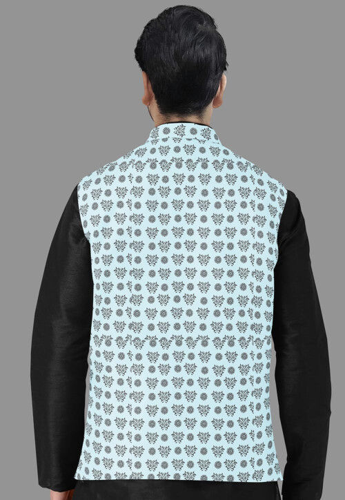 Buy Block Printed Cotton Nehru Jacket in Light Blue Online : MXX701 ...