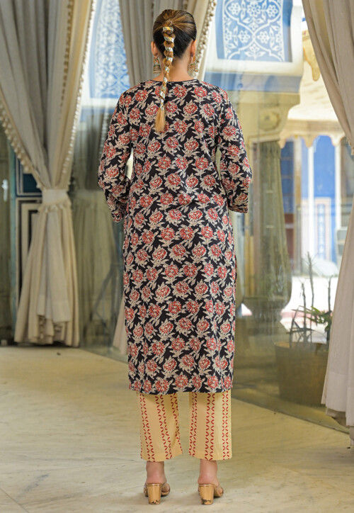 Buy Block Printed Cotton Pakistani Suit in Black Online : KJX234 ...
