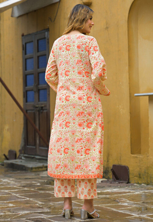 Buy Block Printed Cotton Pakistani Suit in Off White Online : KJX228 ...