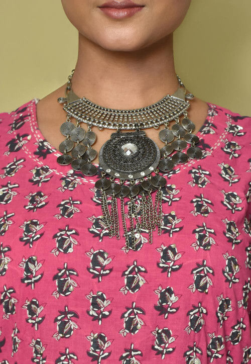 Buy Block Printed Cotton Pakistani Suit in Pink Online : KWU14 - Utsav ...