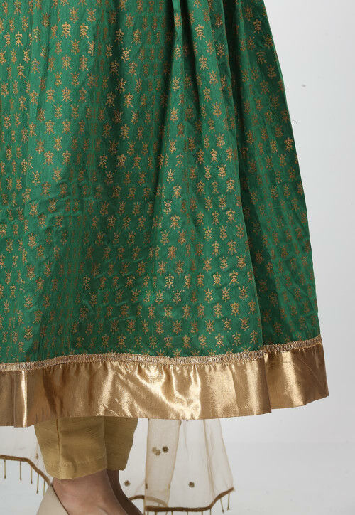 Buy Block Printed Cotton Silk Anarkali Suit in Dark Green Online ...