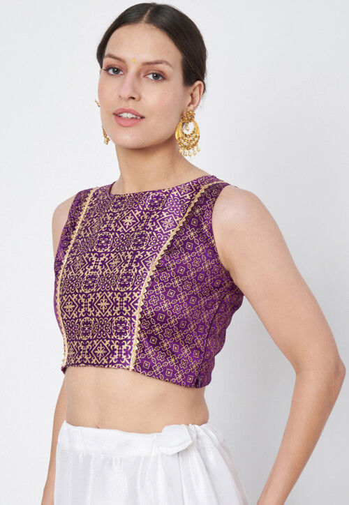 Buy Block Printed Dupion Silk Blouse in Dark Purple Online : UVP259 ...