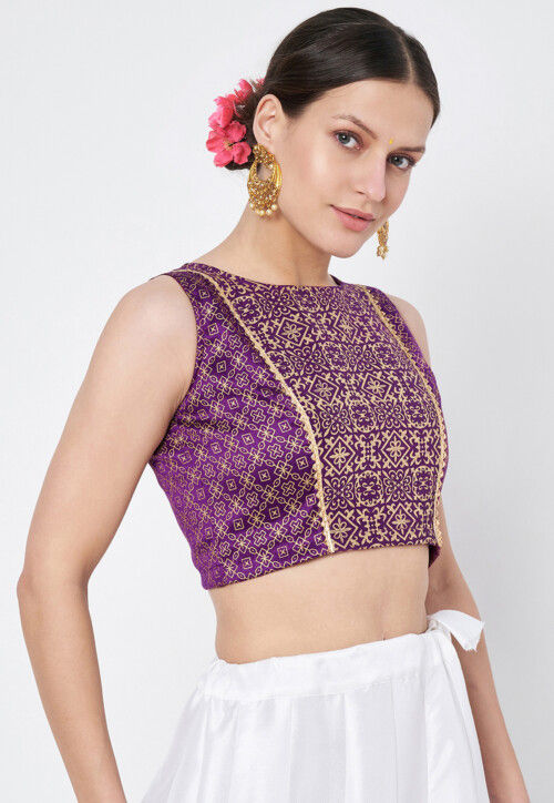 Buy Block Printed Dupion Silk Blouse in Dark Purple Online : UVP259 ...
